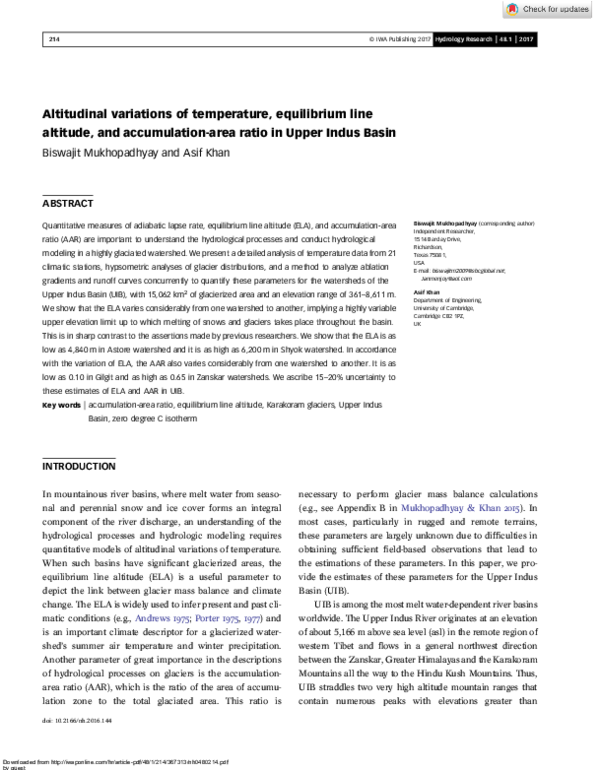 (PDF) Altitudinal variations of temperature, equilibrium line altitude ...
