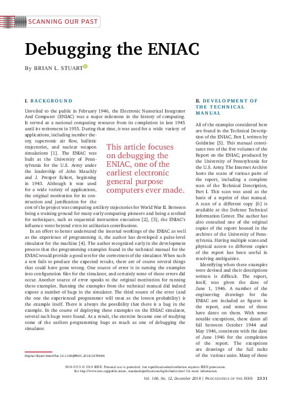 (PDF) Debugging the ENIAC