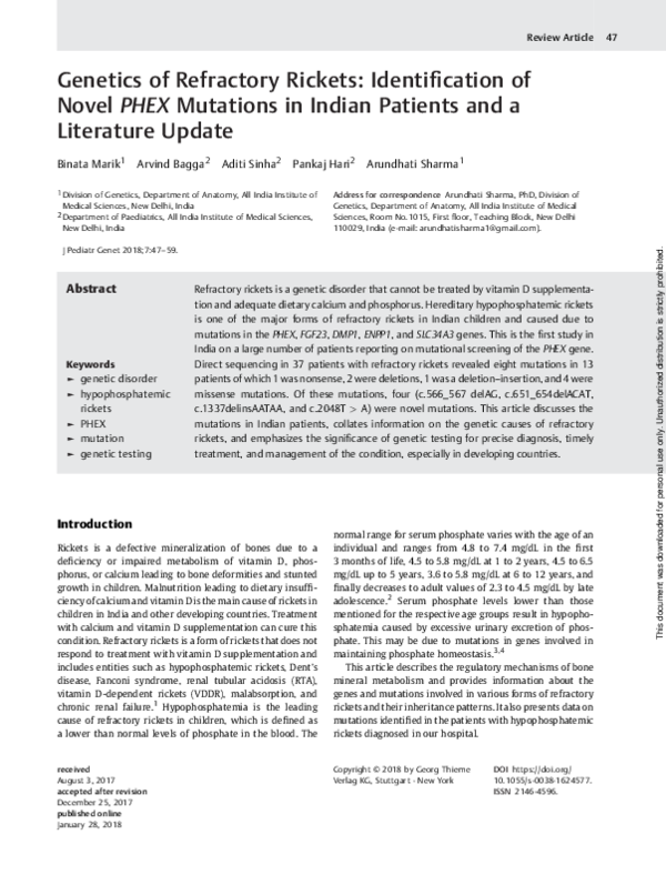 (PDF) Genetics of Refractory Rickets: Identification of Novel PHEX ...