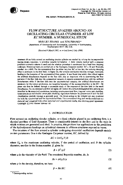 (PDF) Flow structure analysis around an oscillating circular cylinder at low KC number: A ...