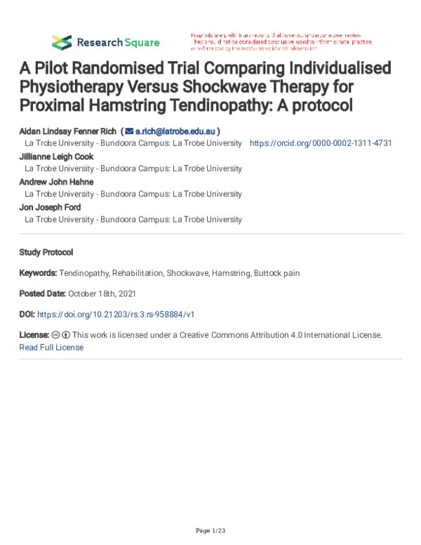 (PDF) A Pilot Randomised Trial Comparing Individualised Physiotherapy ...