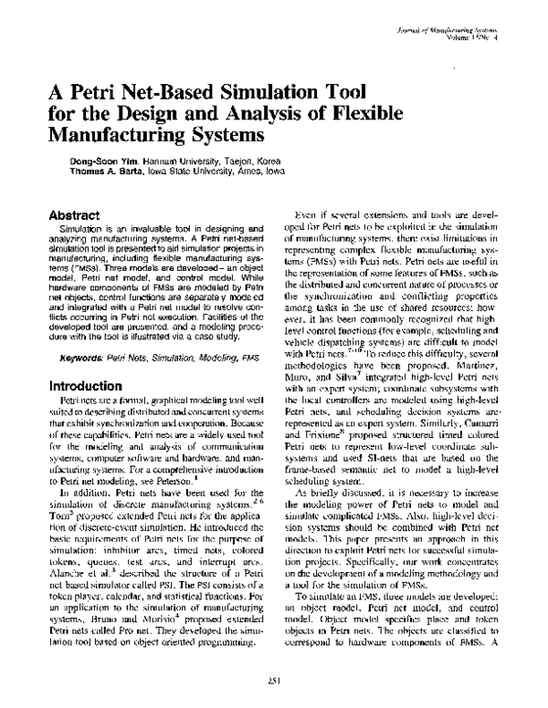 (PDF) A Petri net-based simulation tool for the design and analysis of flexible manufacturing ...
