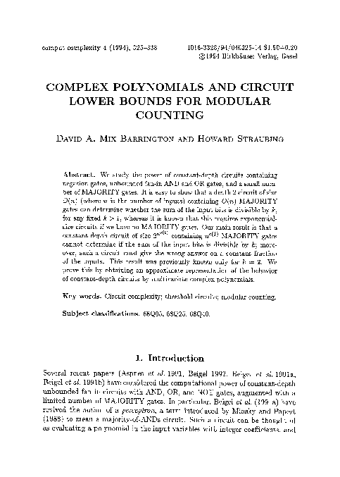 (PDF) Complex polynomials and circuit lower bounds for modular counting