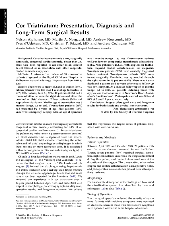 (PDF) Cor Triatriatum: Diagnosis and Surgical Outcomes