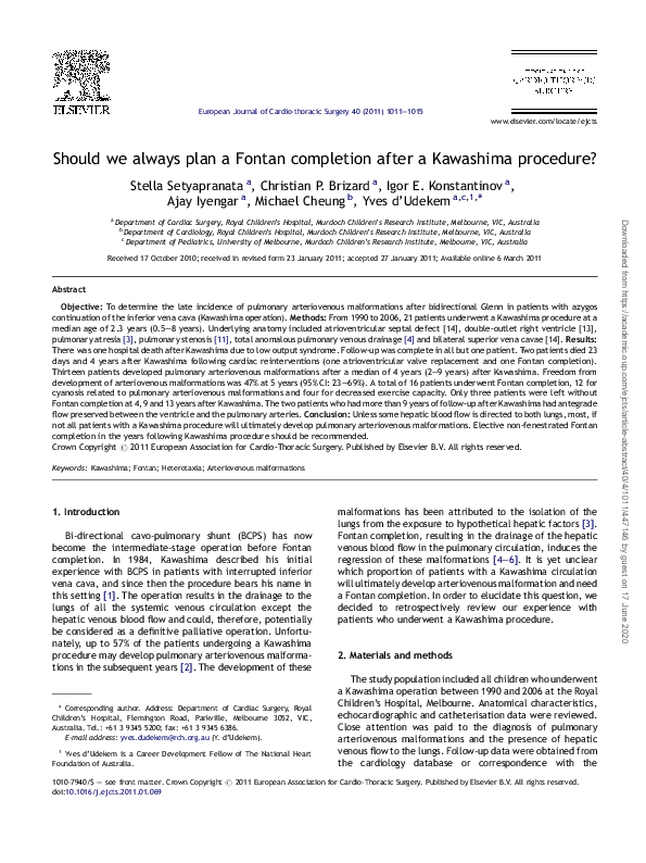 (PDF) Should we always plan a Fontan completion after a Kawashima ...