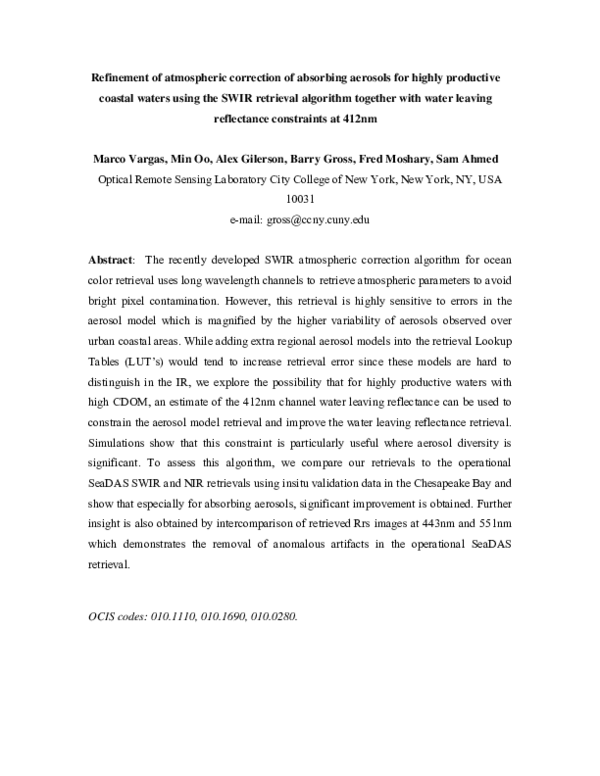(PDF) Refinement of atmospheric correction of absorbing aerosols for highly productive coastal ...