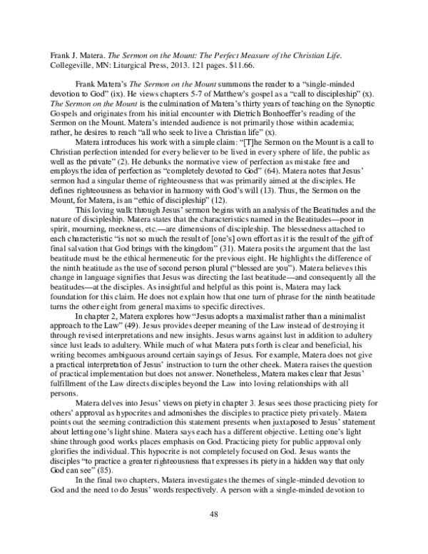 (PDF) Frank J. Matera, The Sermon on the Mount: The Perfect Measure of ...