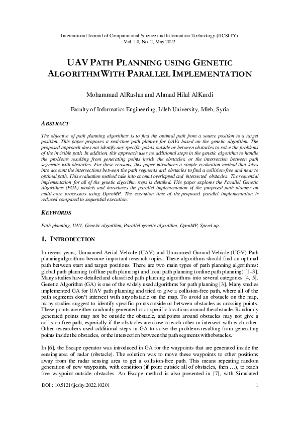 Pdf Uav Path Planning Using Genetic Algorithm With Parallel Implementation