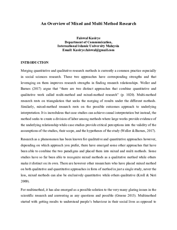 (PDF) An Overview of Mixed and Multi Method Research