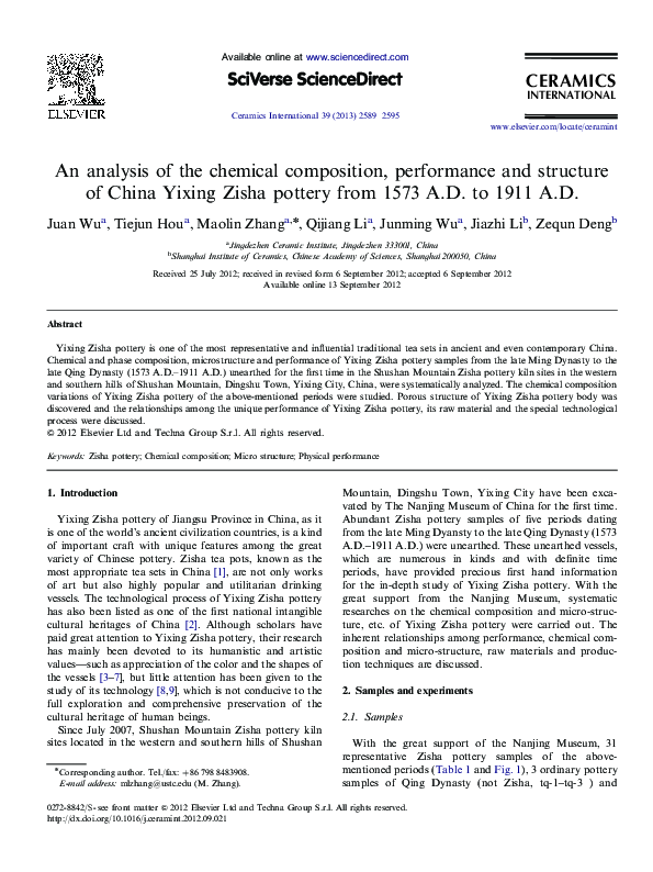 (PDF) An analysis of the chemical composition, performance and structure of China Yixing Zisha ...