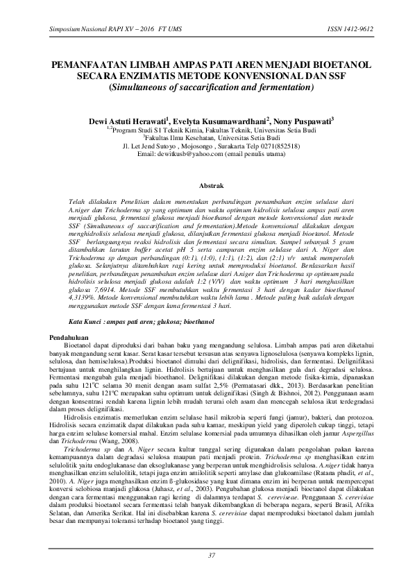 (PDF) Pemanfaatan Limbah Ampas Pati Aren Menjadi Bioetanol Secara ...