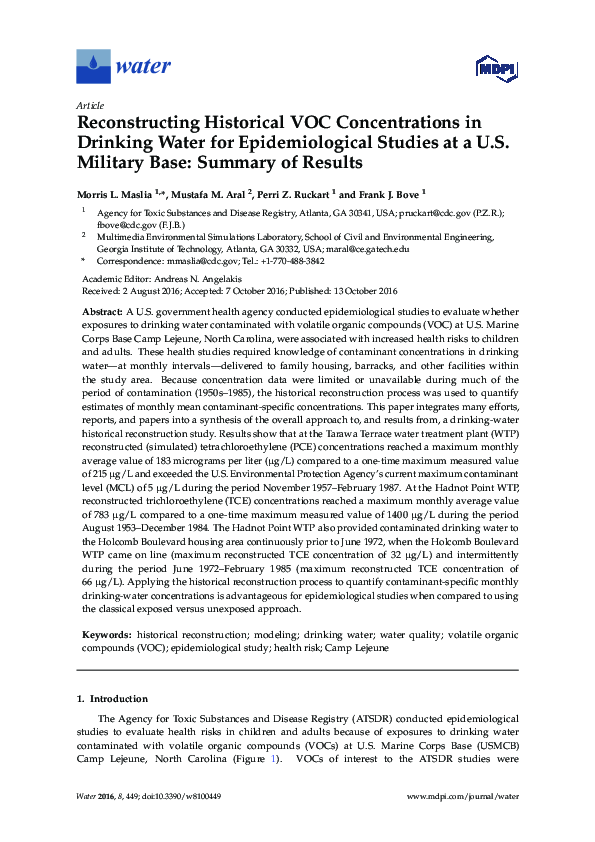 Reconstructing Historical VOC Concentrations in Drinking Water for ...