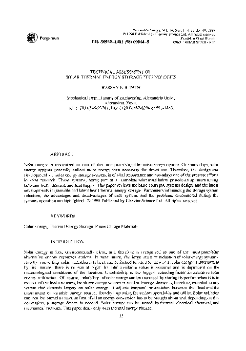 (PDF) Technical assessment of solar thermal energy storage technologies