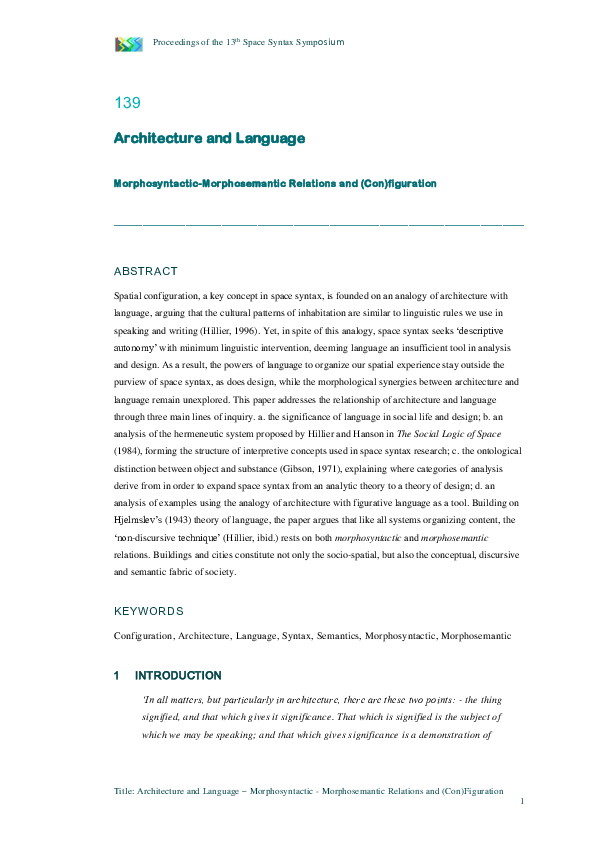 (PDF) Architecture and Language: Morphosyntactic-Morphosemantic relations and Configuration