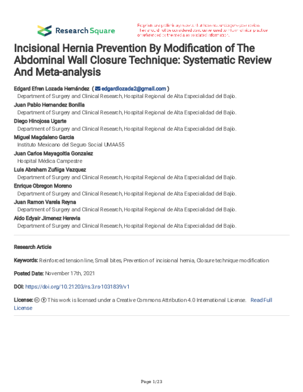 (PDF) Incisional Hernia Prevention By Modification of The Abdominal ...