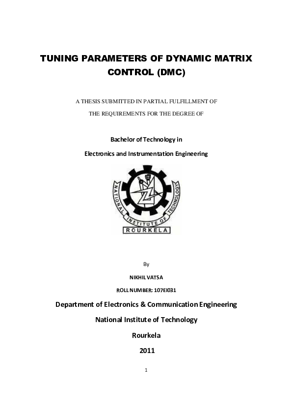 Pdf Tuning Parameters Of Dynamic Matrix Control