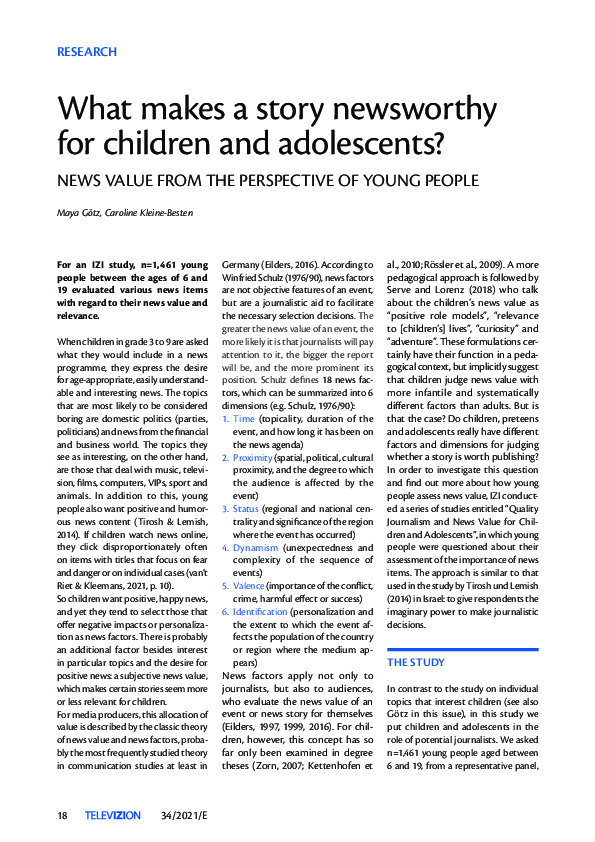 (PDF) What makes a story newsworthy for children and adolescents? NEWS ...