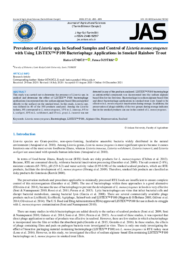 (PDF) Prevalence of Listeria spp. in Seafood Samples and Control of ...