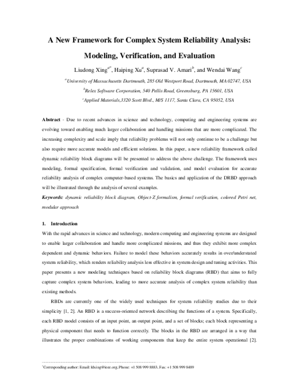 Pdf A New Framework For Complex System Reliability Analysis Modeling