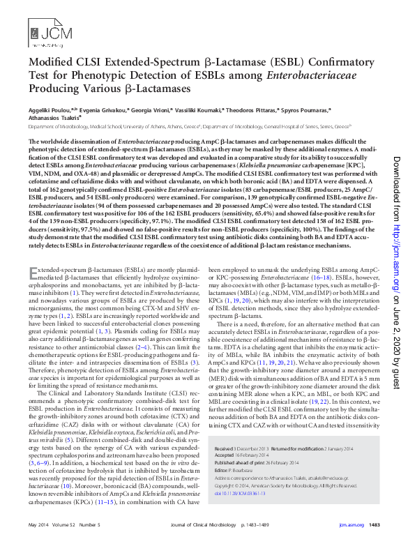 (PDF) Modified CLSI Extended-Spectrum β-Lactamase (ESBL) Confirmatory ...