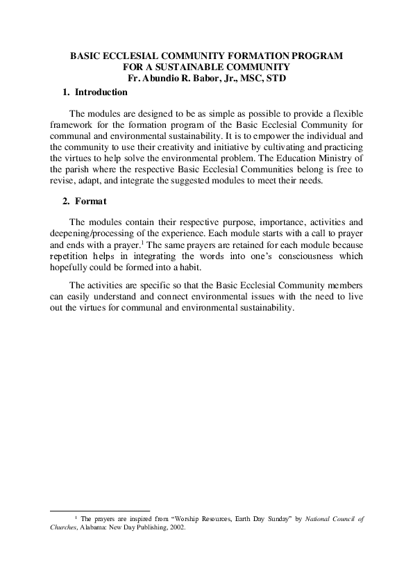 (PDF) BASIC ECCLESIAL COMMUNITY FORMATION PROGRAM FOR A SUSTAINABLE ...