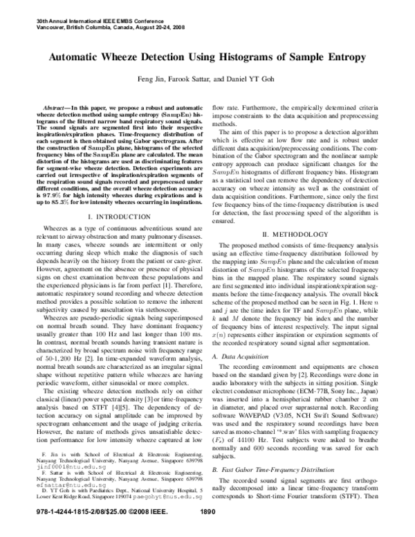 (PDF) Automatic wheeze detection using histograms of sample entropy