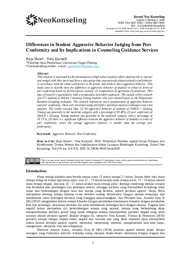 (PDF) Differences in Student Aggressive Behavior Judging from Peer ...