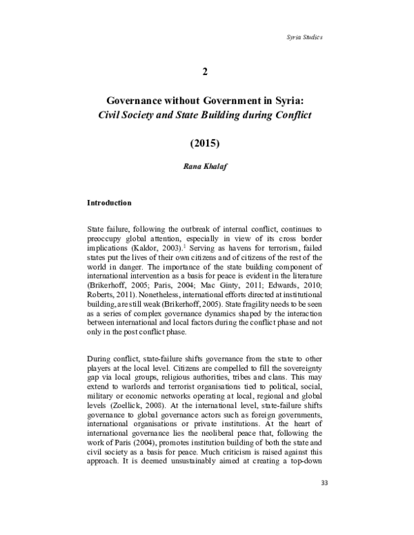 (PDF) Governance Without Government in Syria