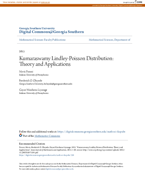 Pdf Kumaraswamy Lindley Poisson Distribution Theory And Applications