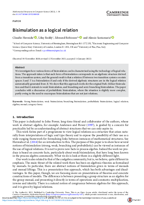 (PDF) Bisimulation as a logical relation