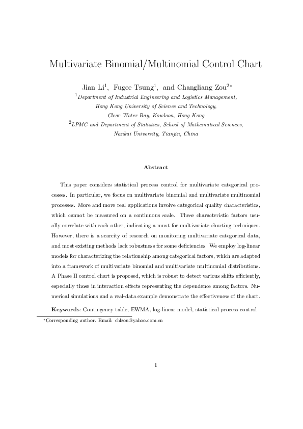 (PDF) Multivariate binomial/multinomial control chart | Fugee Tsung - Academia.edu
