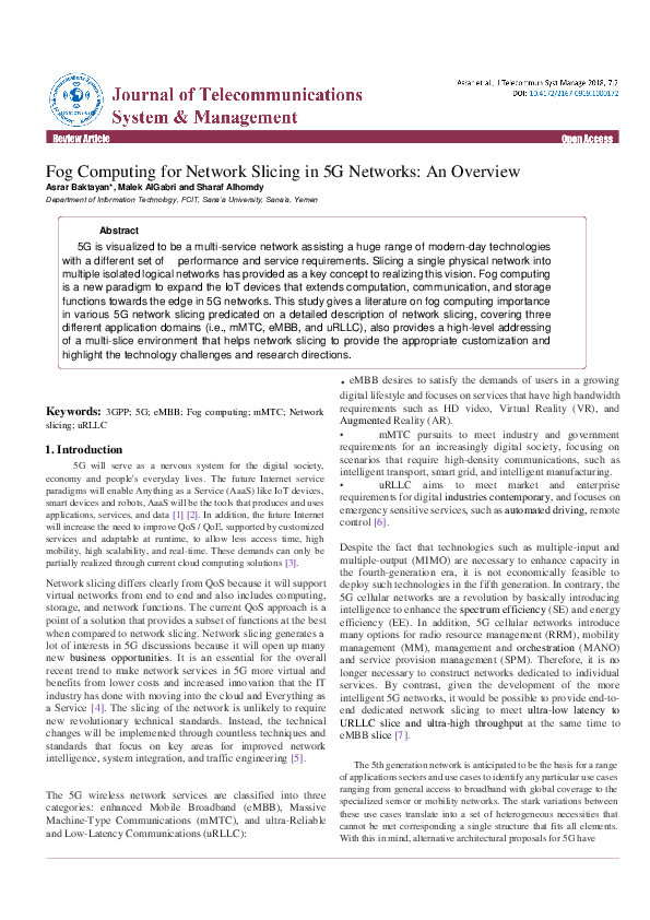 (PDF) Fog Computing for Network Slicing in 5G Networks: An Overview