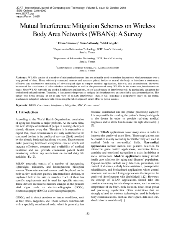 Pdf Mutual Interference Mitigation Schemes On Wireless Body Area