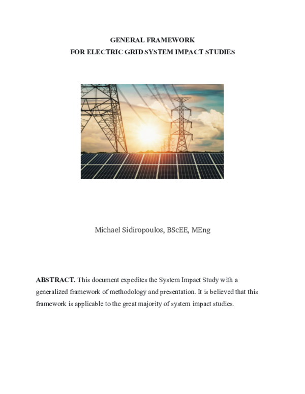 (PDF) GENERAL FRAMEWORK FOR ELECTRIC GRID SYSTEM IMPACT STUDIES