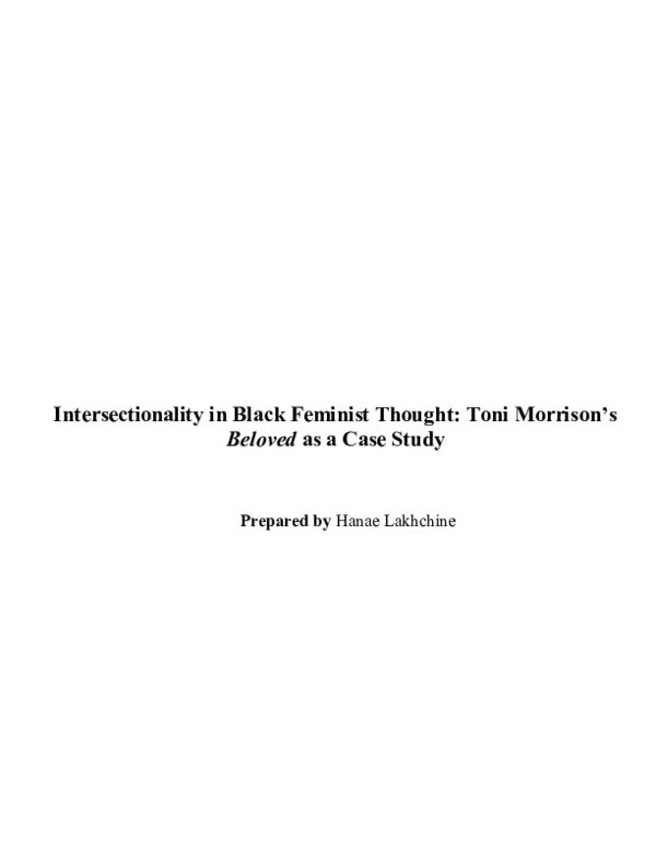 (DOC) Intersectionality in Black Feminist Thought: Toni Morrison’s Beloved as a Case Study