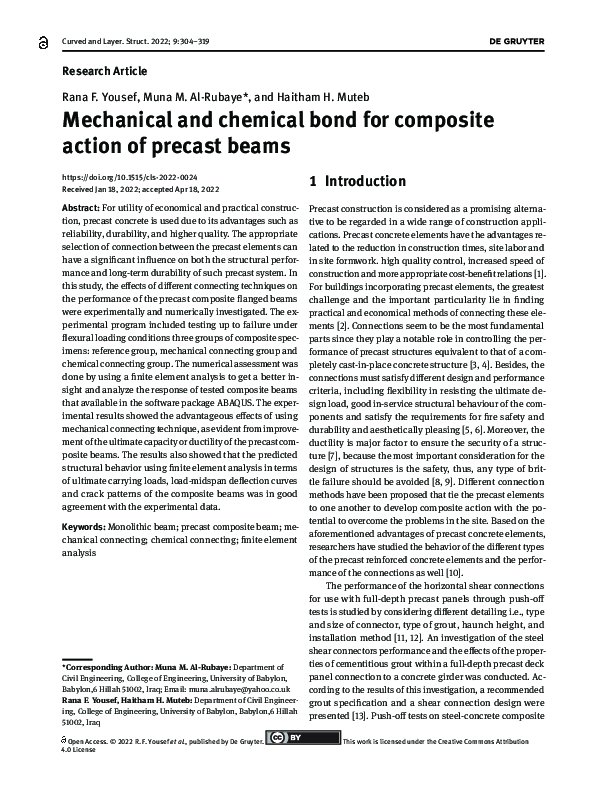 (PDF) Mechanical and chemical bond for composite action of precast beams