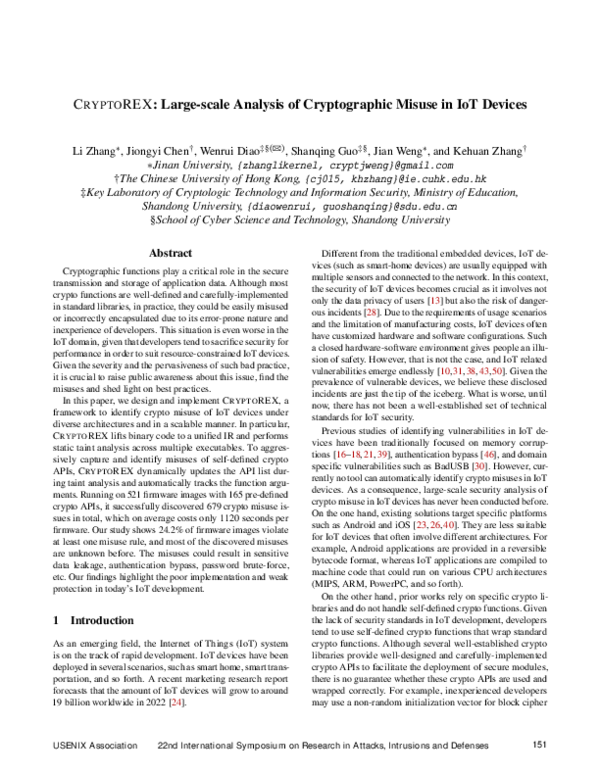 (PDF) CryptoREX: Large-scale Analysis of Cryptographic Misuse in IoT Devices