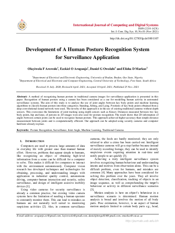 Pdf Development Of A Human Posture Recognition System For