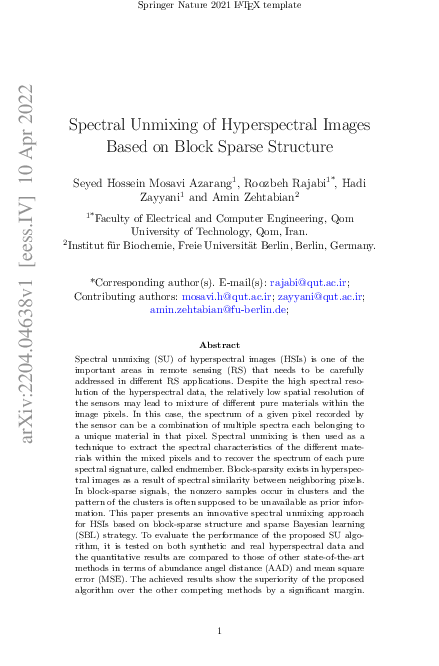 (PDF) Spectral Unmixing of Hyperspectral Images Based on Block Sparse Structure