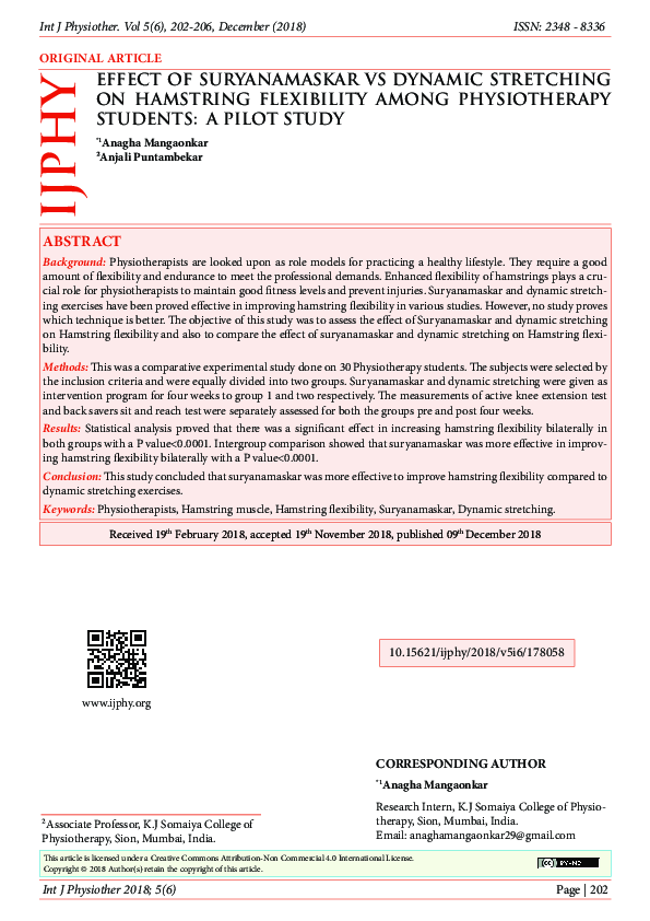 (PDF) Effect of Suryanamaskar vs Dynamic Stretching on Hamstring Flexibility Among Physiotherapy ...