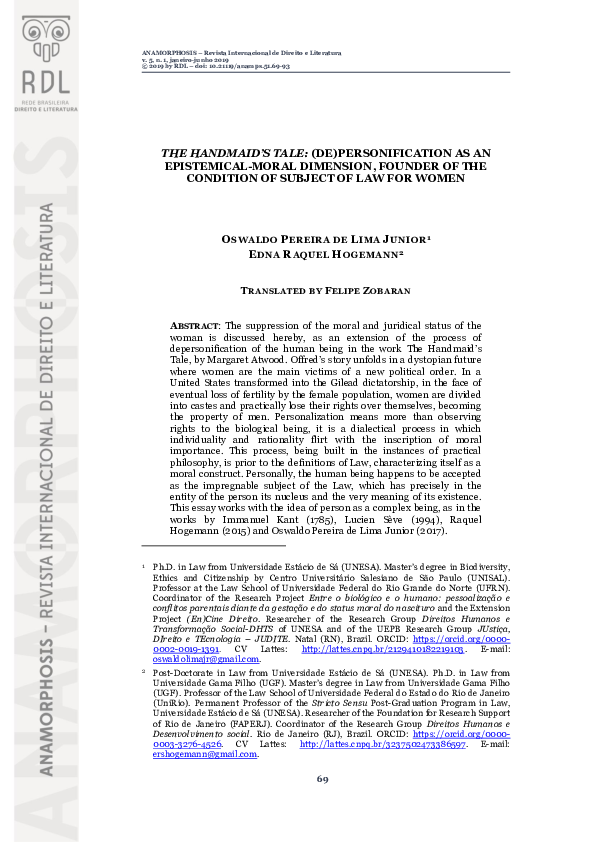 (PDF) The handmaid’s tale: (de)personification as an epistemical-moral ...