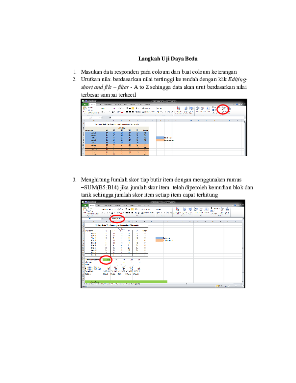 (DOC) Langkah Uji Daya Beda di microsoft Excel (dilengkapi dengan gambar)