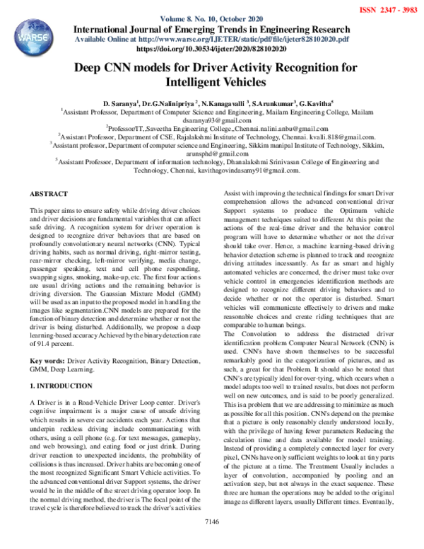 (PDF) Deep CNN models for Driver Activity Recognition for Intelligent Vehicles
