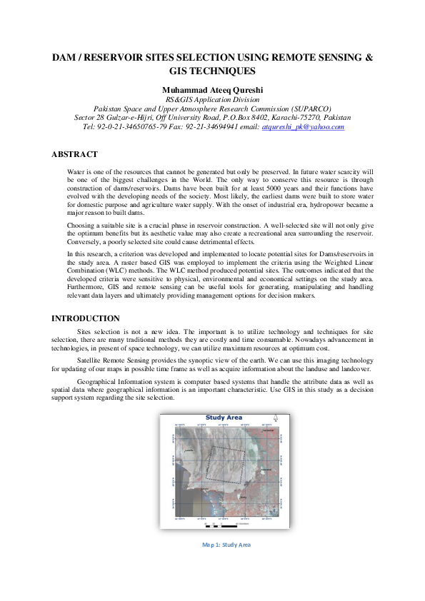 (PDF) Dam / Reservoir Sites Selection Using Remote Sensing & Gis Techniques