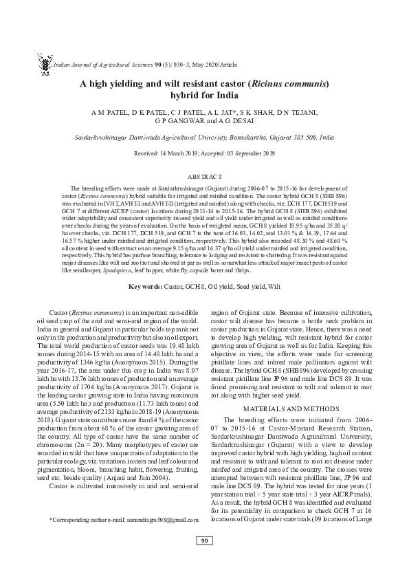 (PDF) A high yielding and wilt resistant castor (Ricinus communis ...
