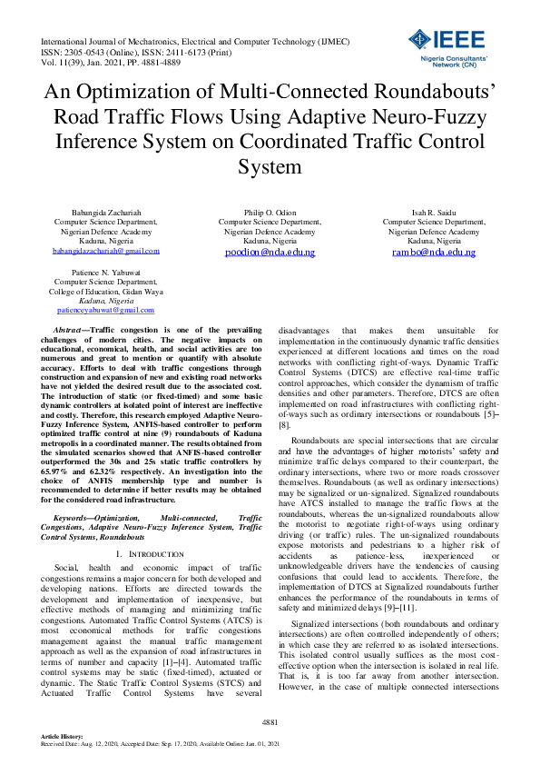(PDF) An Optimization of Multi-Connected Roundabouts' Road Traffic Flows Using Adaptive Neuro ...