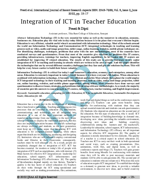 (PDF) Integration of ICT in Teacher Education