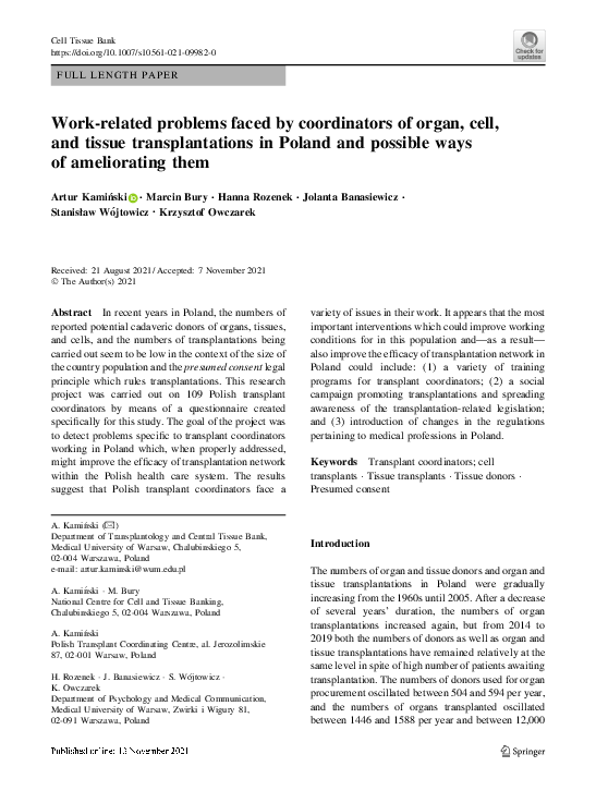 (PDF) Work-related problems faced by coordinators of organ, cell, and ...