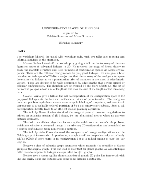 Pdf Configuration Spaces Of Linkages