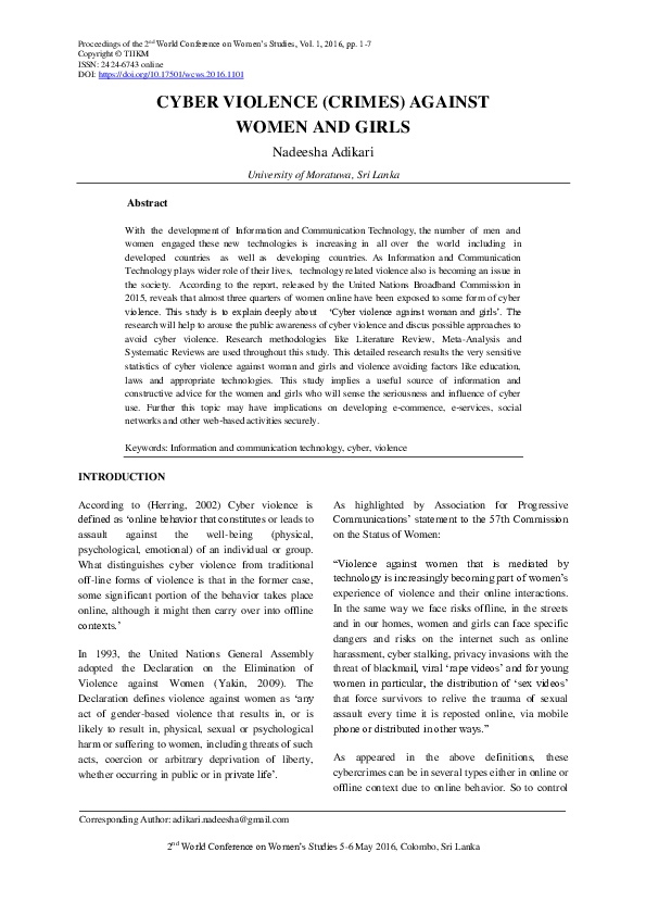 (PDF) Cyber Violence (Crimes) Against Women and Girls